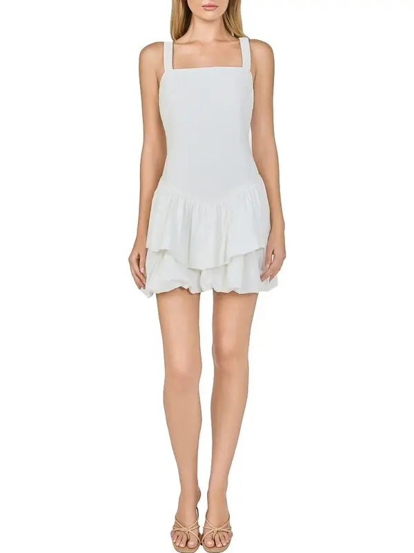 Endless Rose Tiered Bubble Hem Sleeveless Mini Dress - Ivory