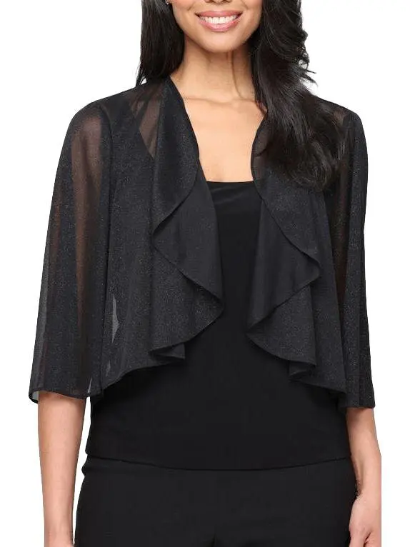 Alex Evenings Three-quarter Sleeve Glitter Mesh Cover-up - Black