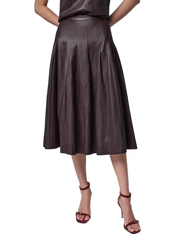 Donna Karan New York Pleated Faux Leather Midi Skirt - Espresso