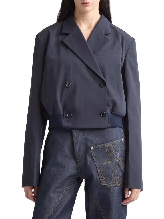 JW Anderson Cropped Double-breasted Cotton Blazer - Navy