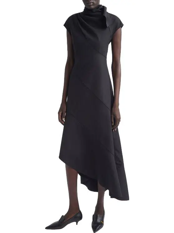 Proenza Schouler Elodine Asymmetric Tropical Wool Blend Dress - Black