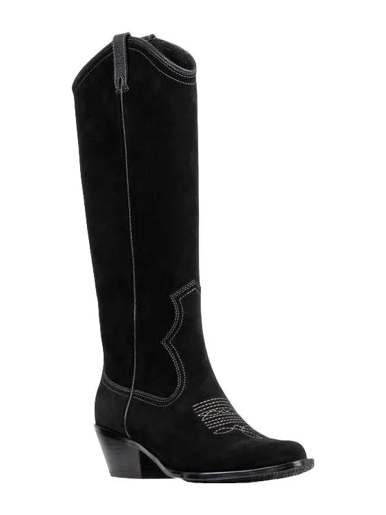 DONALD PLINER Tahlia Knee-high Leather Western Boots - Black