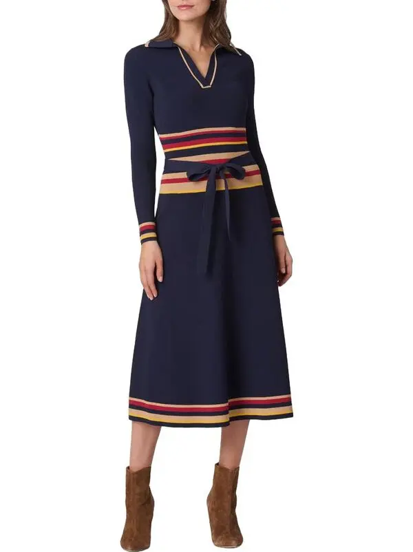 Shoshanna Multicolor Stripe Knit Midi Dress - Navy Multi