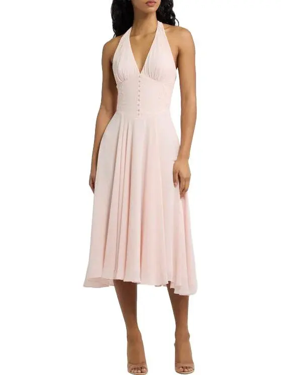House Of Cb Georgette Lace Fit & Flare Midi Dress - Pink