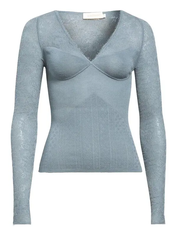 Zimmermann Wool Blend Pointelle Lace V-neck Sweater - Airforce