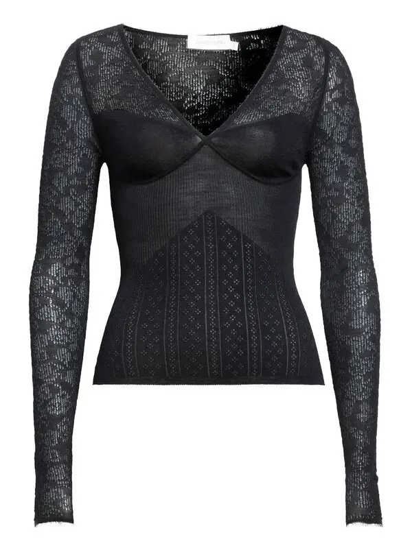 Zimmermann Wool Blend Pointelle Lace V-neck Sweater - Black