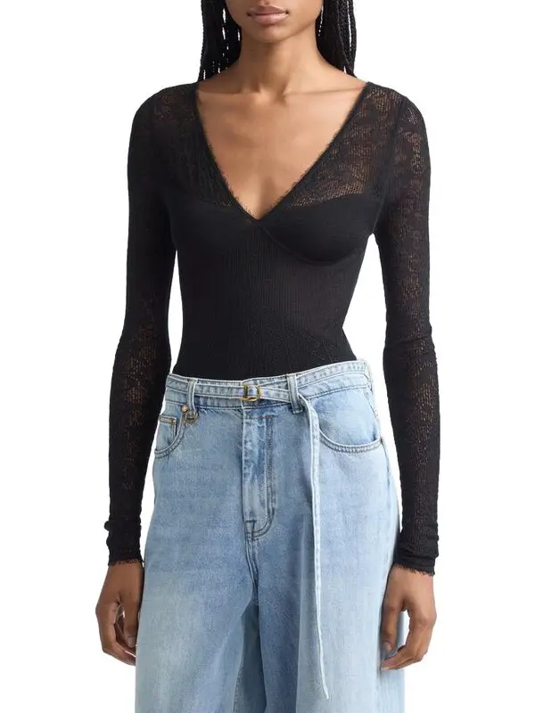 Zimmermann Wool Blend Pointelle Lace V-neck Sweater - Black