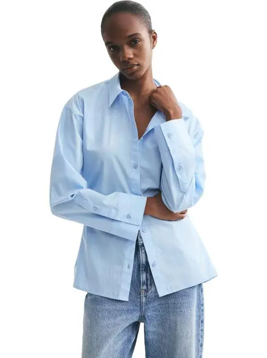 H&M Tapered-waist Poplin Shirt - Light Blue