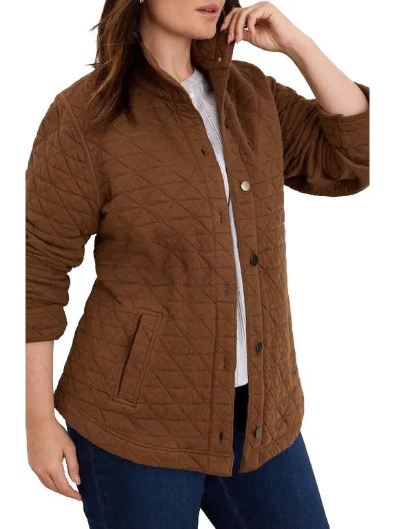 NIC+ZOE Quilted Knit Jacket With Stand Collar - Saddle
