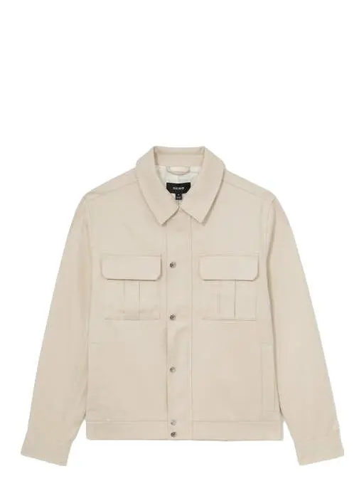 REISS Cotton & Lyocell Spread Collar Shirt Jacket - Stone