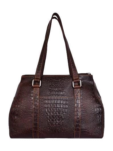 JACK GEORGES Hornback Croco Satchel Handbag - Brown