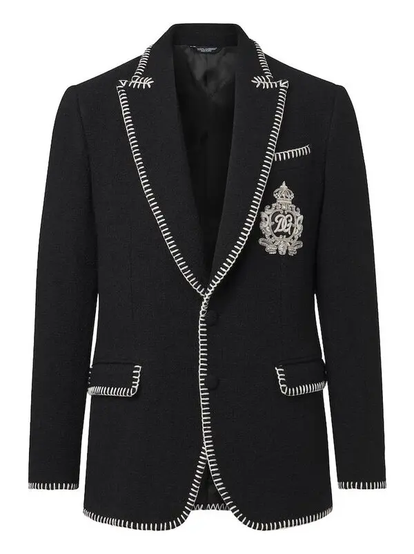 Dolce & Gabbana Dg Embellished Wool-blend Tweed Blazer - Black