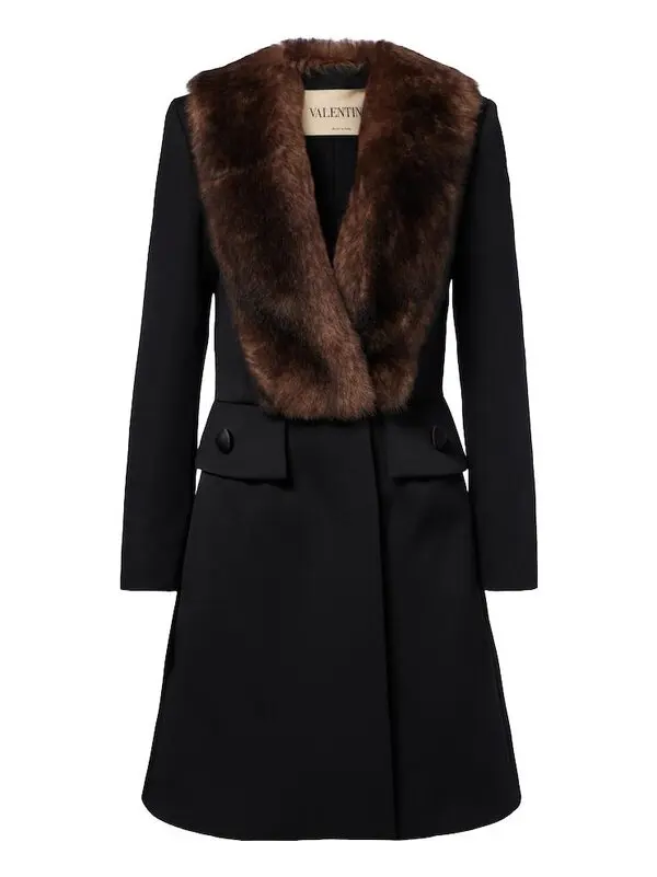 Valentino Garavani Virgin Wool Coat With Fur Trim - Black