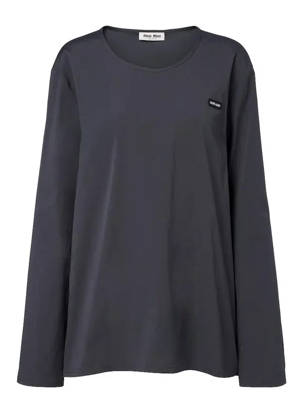 Miu Miu Cotton-blend Poplin T-shirt - Grey