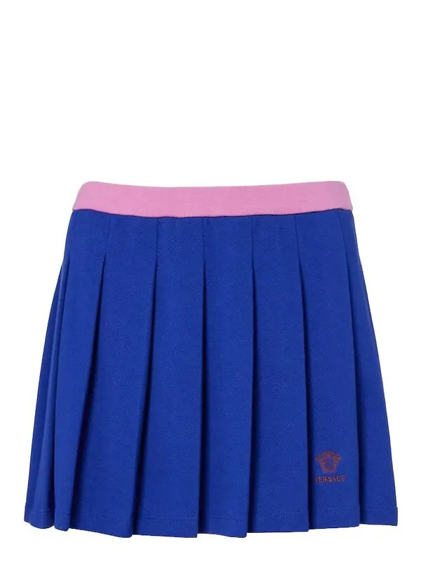 Versace Pleated Cotton Piqué Miniskirt - Blue