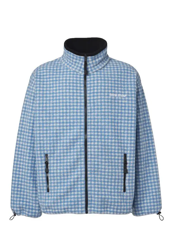 Miu Miu Gingham Fleece Zip-up Jacket - Blue