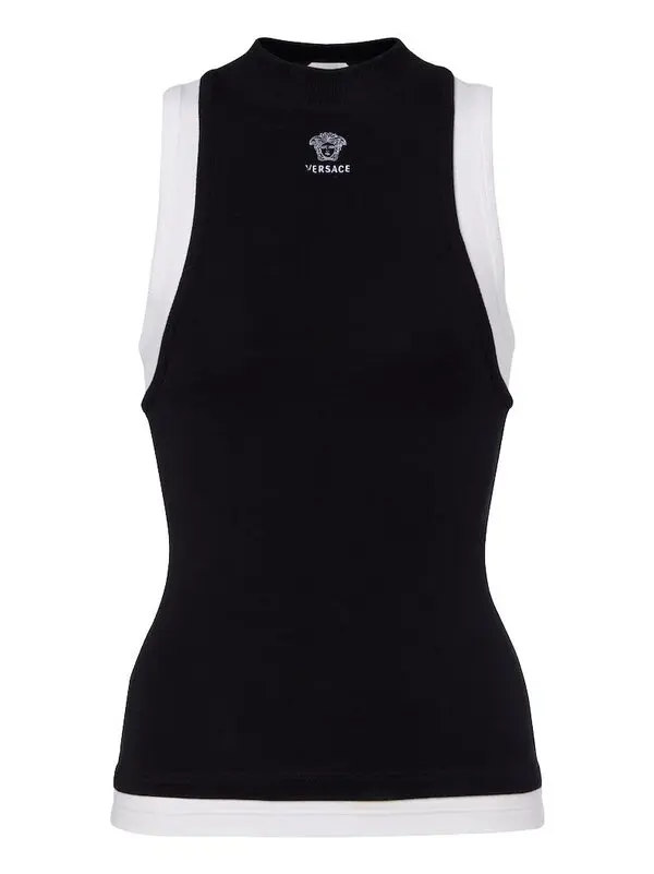 Versace Layered Cotton-blend Tank Top - Black