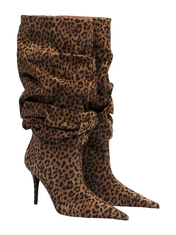 Amina Muaddi Anok Leopard-print Suede Knee-high Boots - Brown