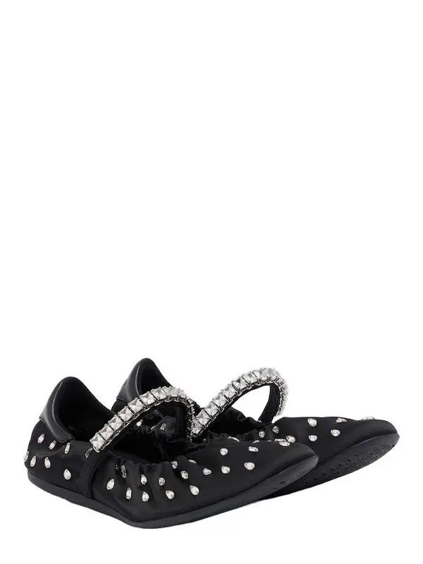 JIMMY CHOO Embellished Satin Ballet Flats - Black