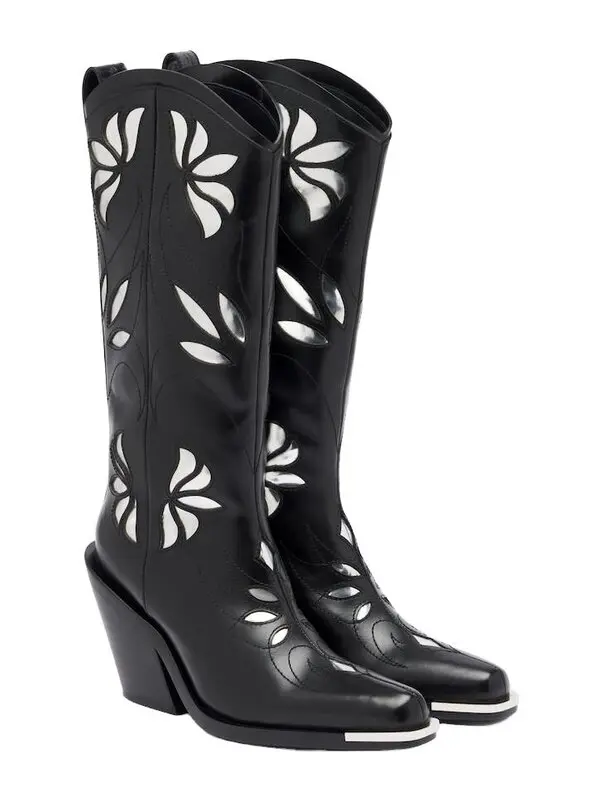 Rabanne Leather Cowboy Boots - Black
