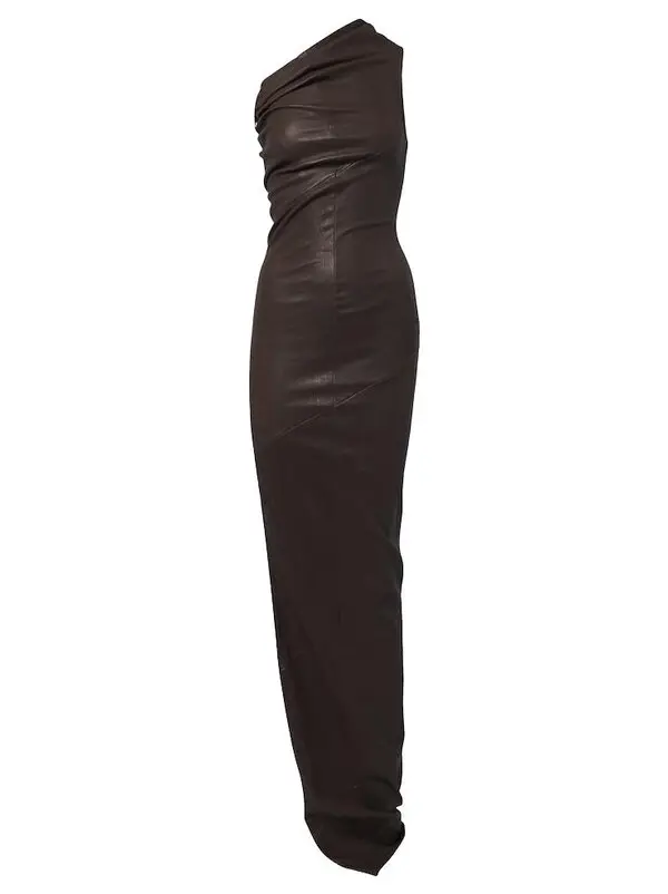 Rick Owens Athena Asymmetric Draped Leather Gown - Brown