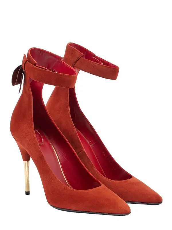 Valentino Garavani Fatale Suede Pumps With Ankle Strap - Red