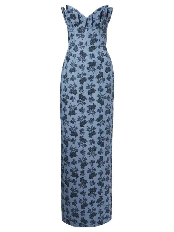 MARKARIAN Rita Floral Bustier Gown - Blue