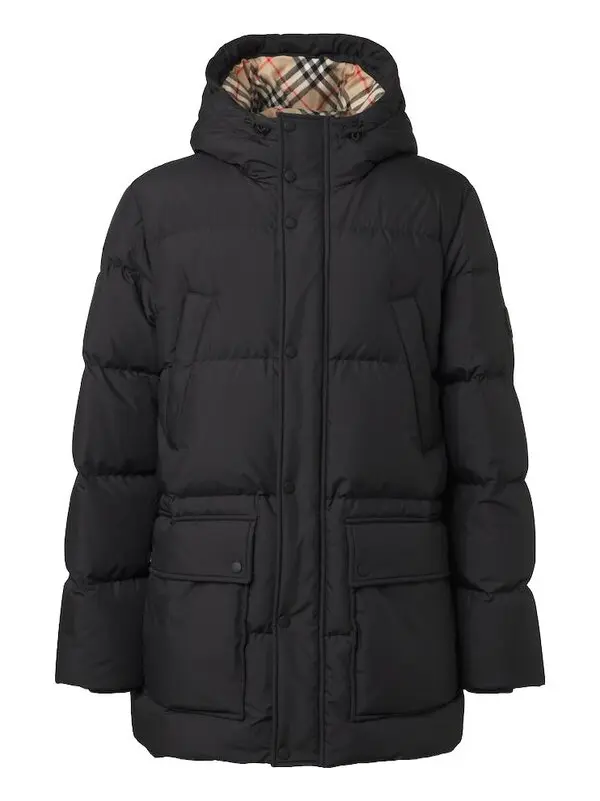 Burberry Check Hooded Down Parka - Black