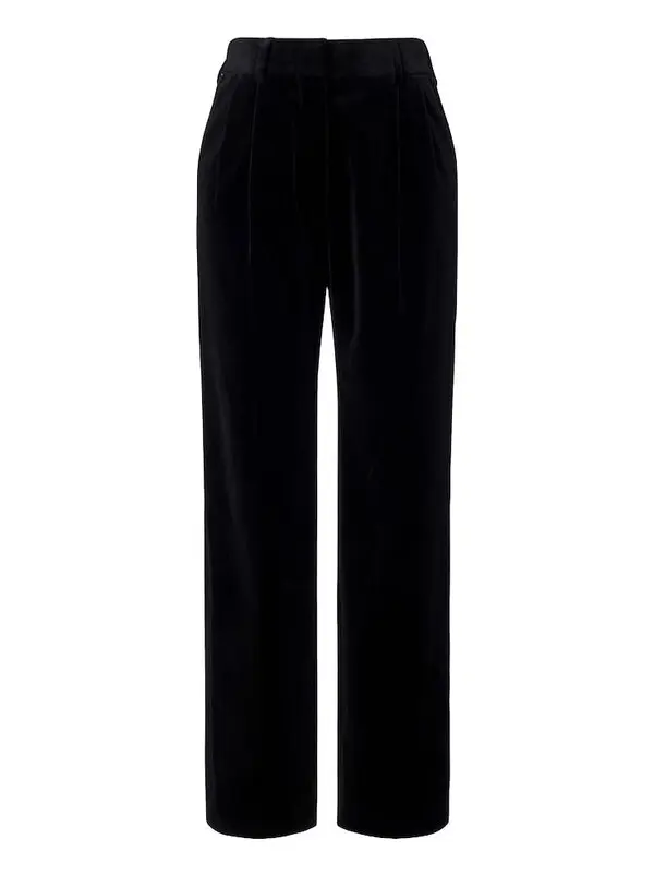 BLAZÉ MILANO Fox Pleated Cotton Velvet Straight Pants - Black