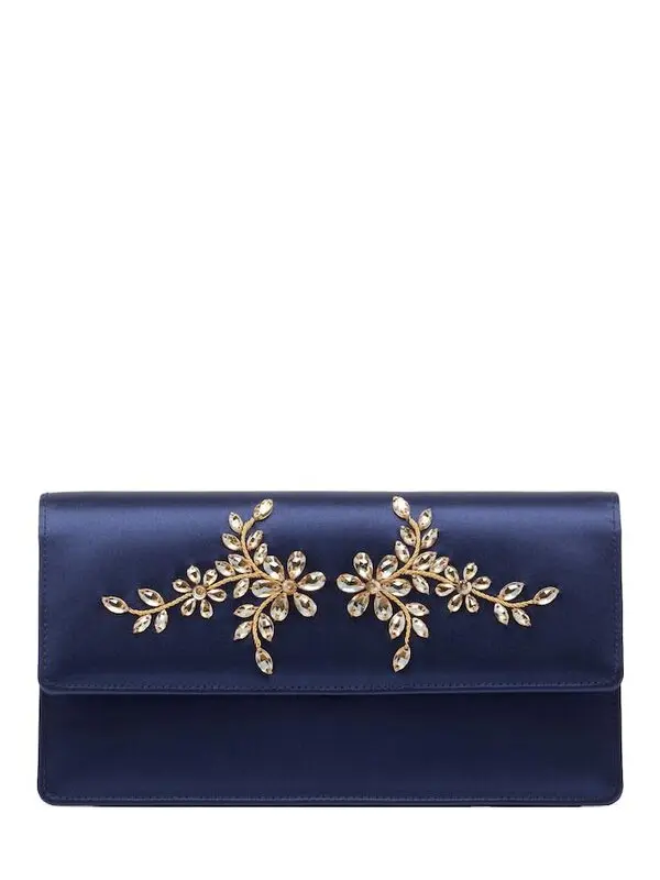 Manolo Blahnik Embellished Satin Clutch - Blue
