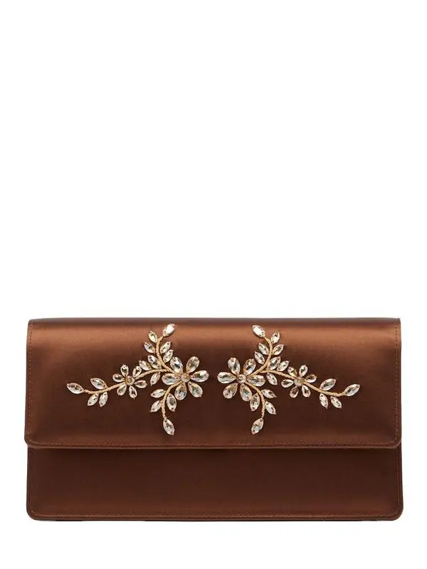 Manolo Blahnik Embellished Satin Clutch - Brown