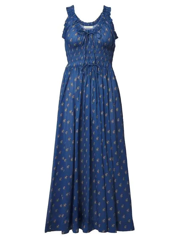 DÔEN Emaretta Floral Cotton Midi Dress - Blue
