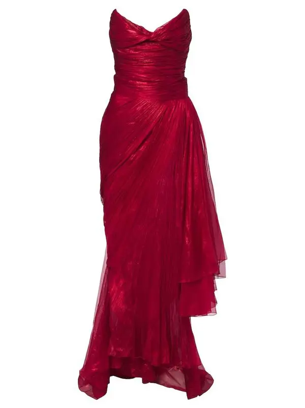 MARIA LUCIA HOHAN Heidi Pleated Silk Bustier Gown - Red