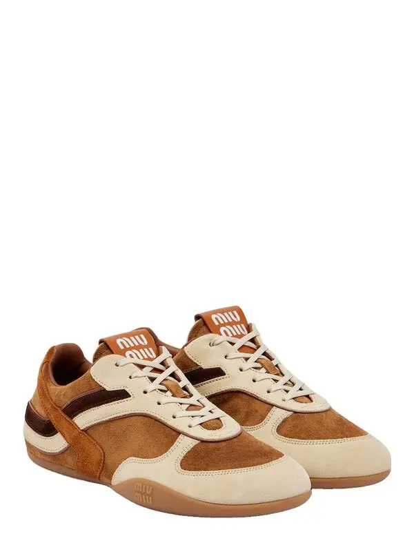 Miu Miu Paneled Suede Sneakers - Brown