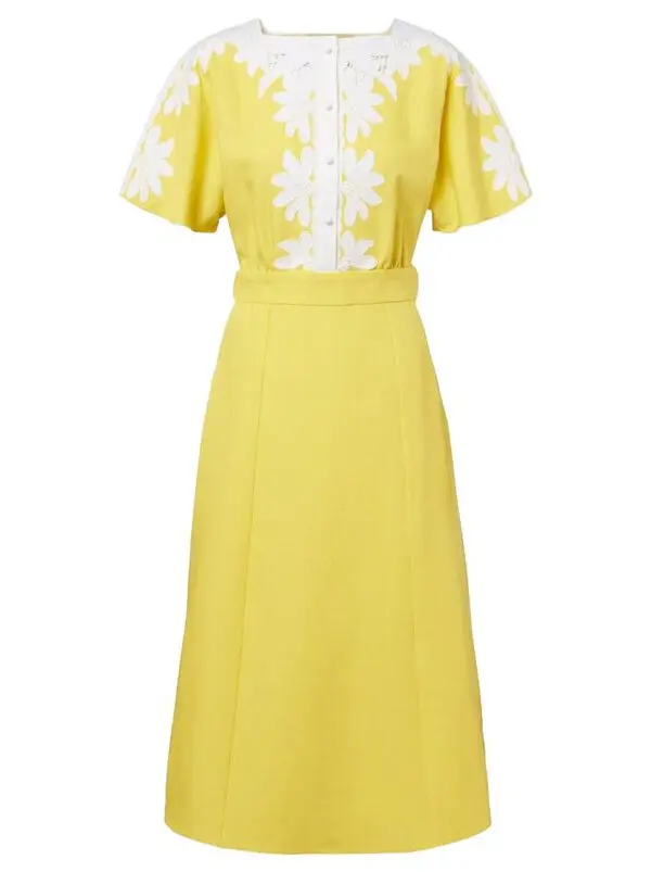 Valentino Garavani Embroidered Linen Midi Dress - Yellow