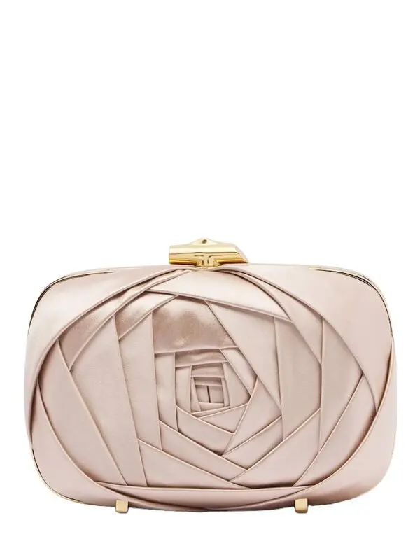 ROGER VIVIER Satin Rose Clutch With Chain Strap - Pink