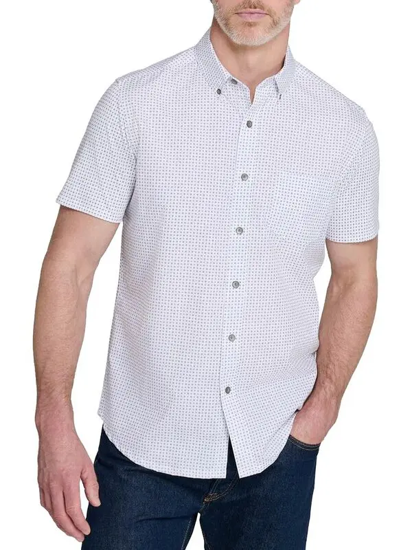 W.R.K Slim Fit Micro Diamond Reworked Short Sleeve Button-down Shirt - White