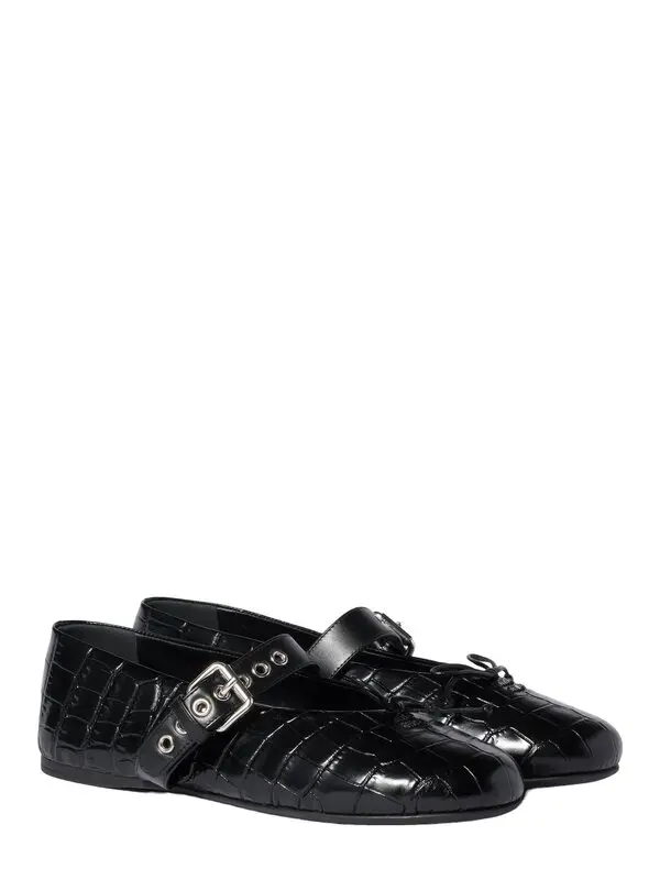 Miu Miu Croc Effect Leather Ballerinas - Black