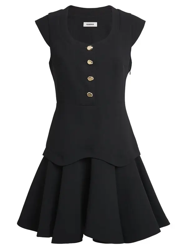 Sandro Structured Buttoned Mini Dress - Black