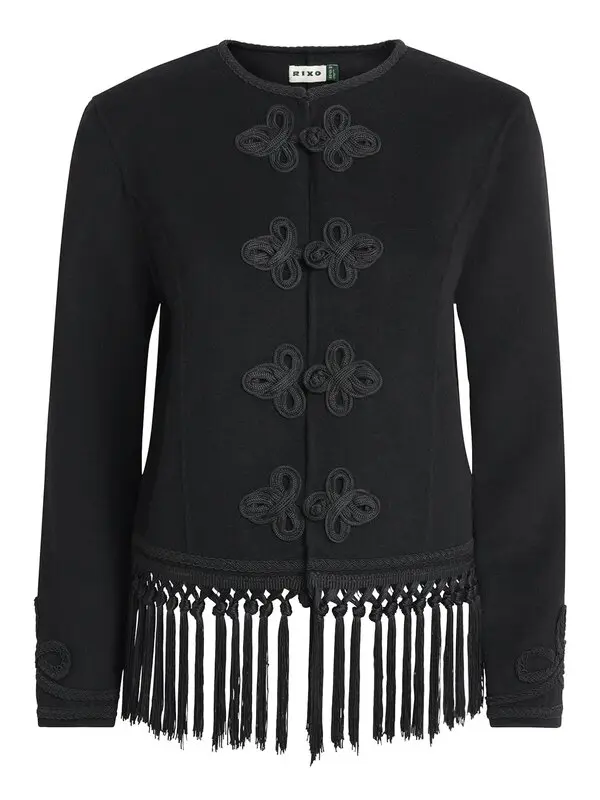Rixo Inga Fringed Jacket - Black