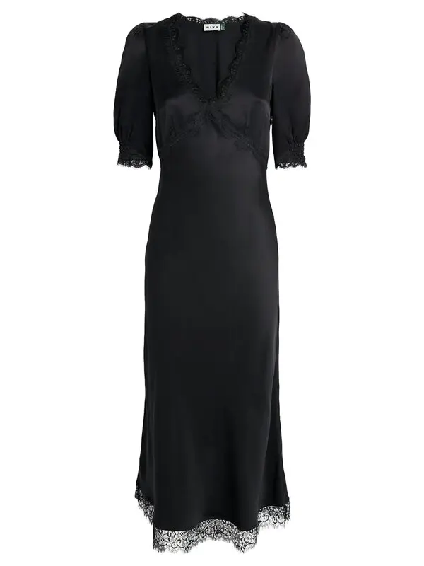 Rixo Annina Midi Dress In Satin With Lace Trim - Black