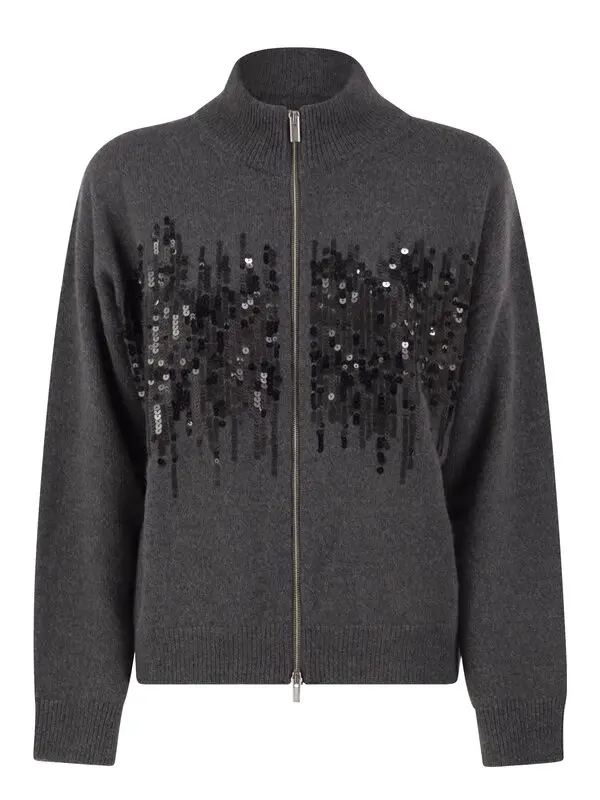 Peserico Knitted Cardigan With Sequins And Two-way Zip - Multicolor