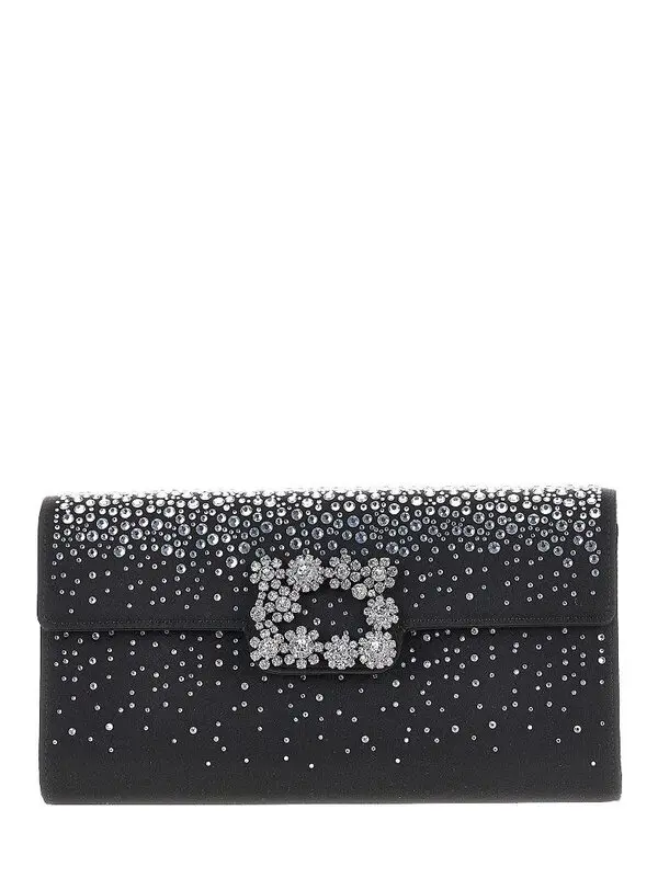 ROGER VIVIER Efflorescence Satin Pouch With Rhinestones - Black