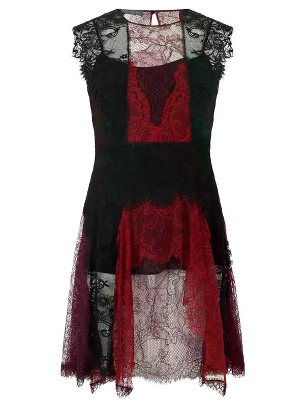 Alberta Ferretti Lace-panelled Asymmetric Flared Mini Dress - Black