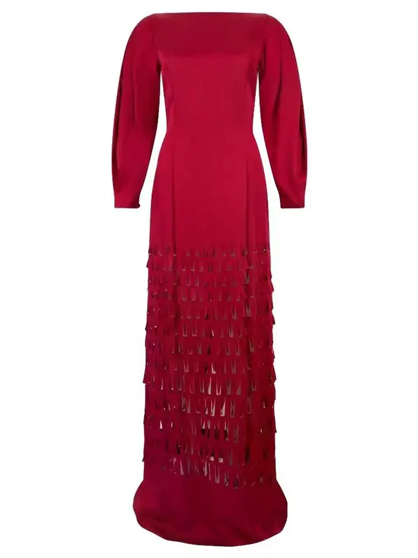 Alberta Ferretti Laser-cut Long-sleeved Maxi Dress - Red