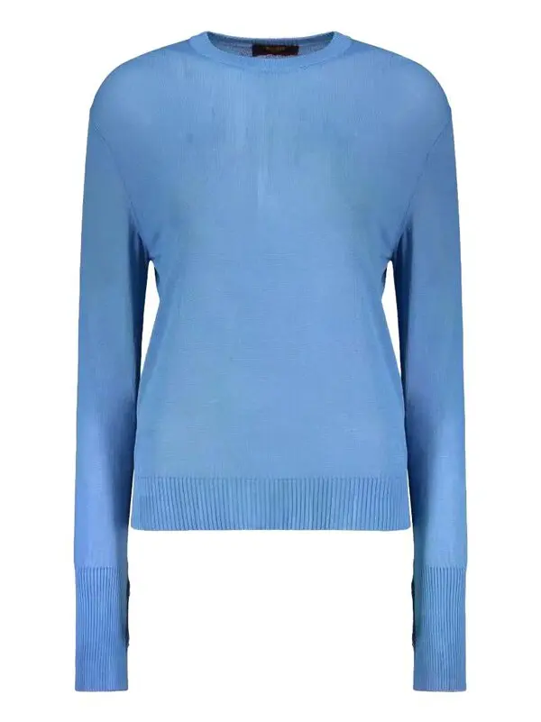 MOORER Ribbed-trim Crew Neck Sweater With Button Detail - Blue