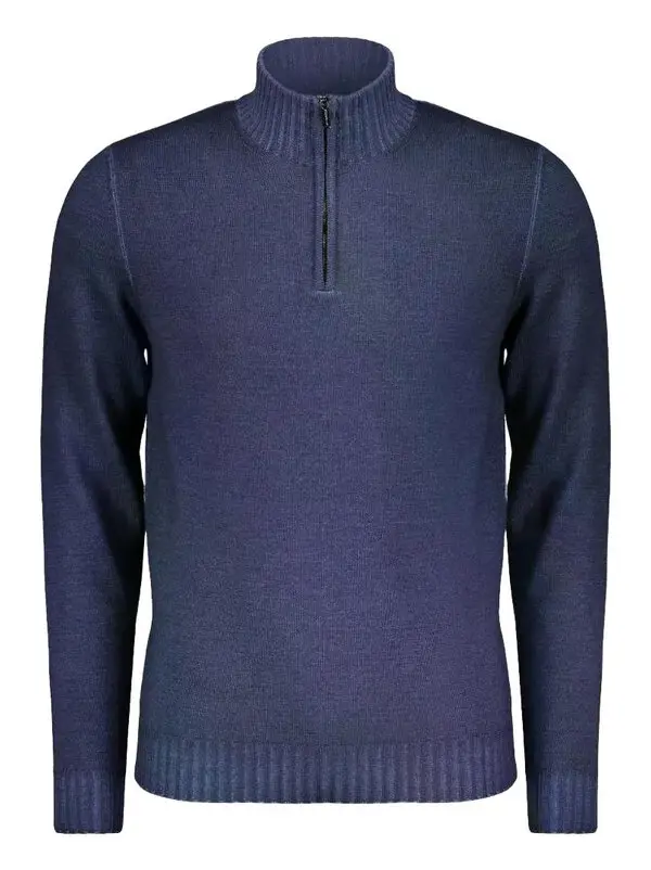MOORER Quarter-zip Virgin-wool Sweater - Blue