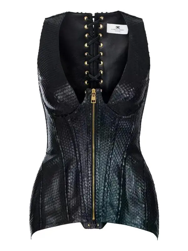 Elisabetta Franchi Nappa Leather Bustier Waistcoat - Black