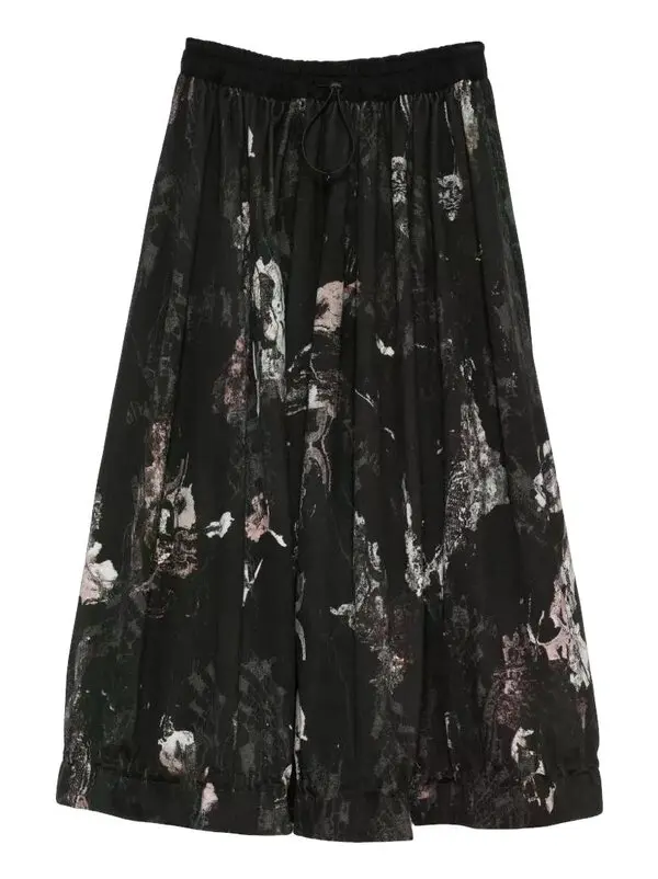 Yohji Yamamoto Abstract Print Drawstring Skirt - Black