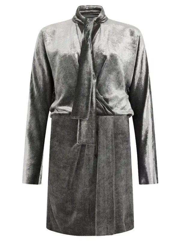 Alberta Ferretti Velvet Bow Detail Mini Dress - Grey